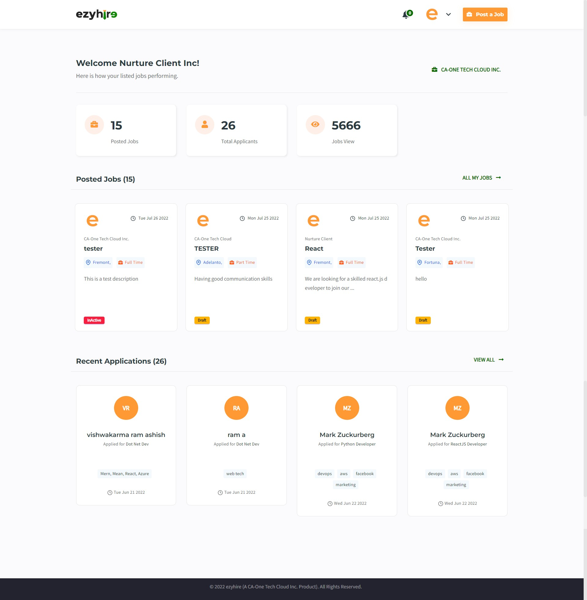 ezyhire.com – CA-One Tech Cloud